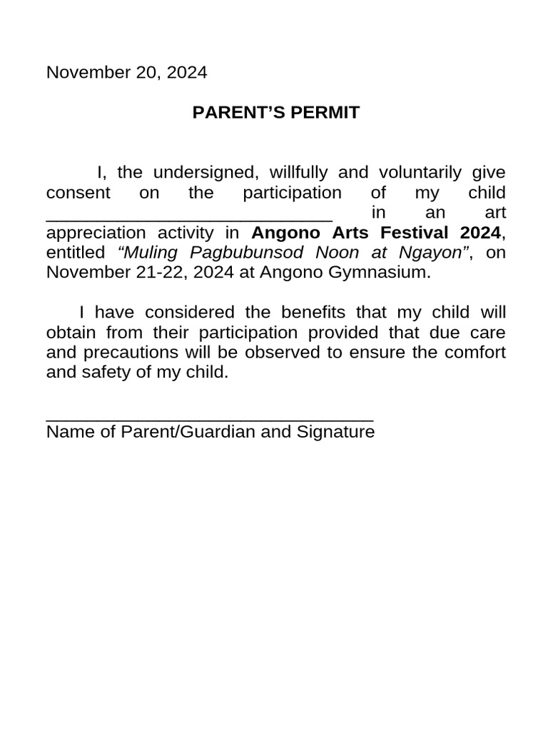 Parents' Permit Angono Arts Festival | PDF