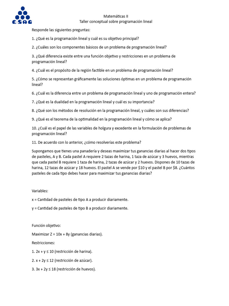 Taller Programación Lineal | PDF | Programación lineal | Algoritmos Taller Programación Lineal | PDF | Programación lineal | Algoritmos