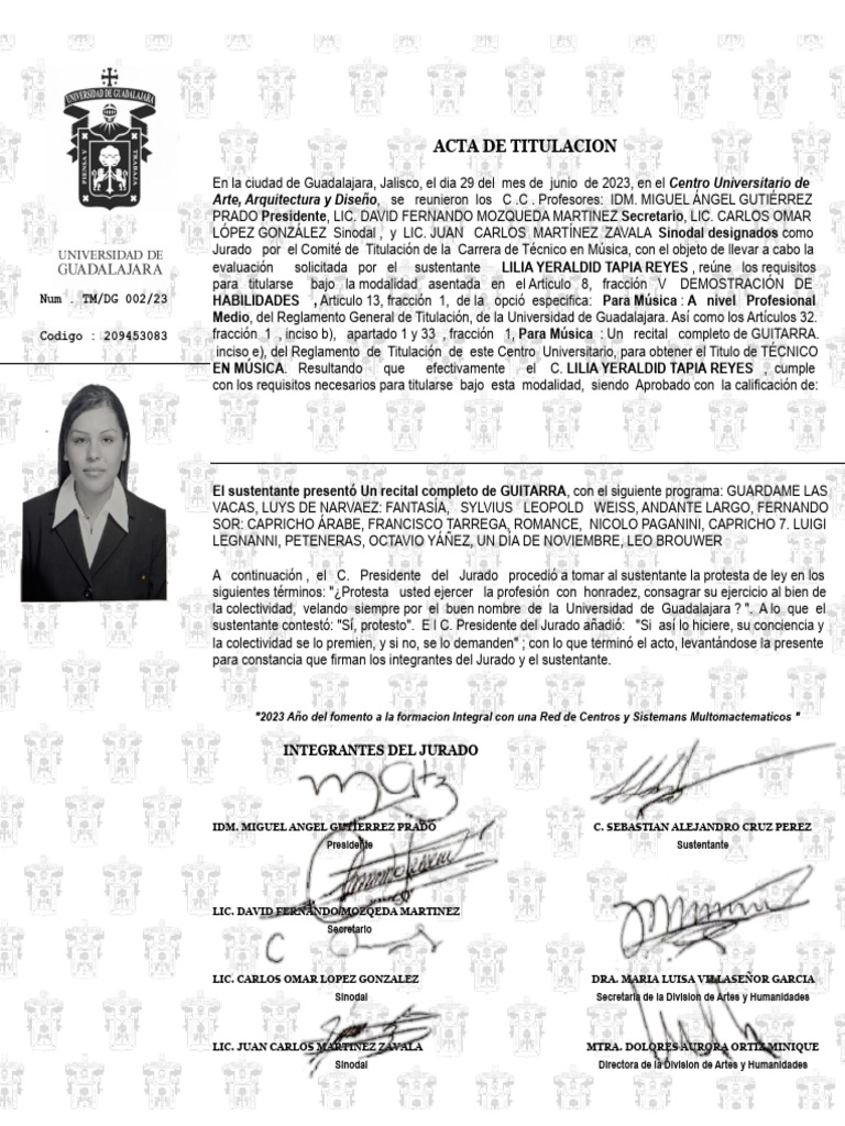 Acta de Titulacion - Acta de Titulacion Lilia Yerladid | PDF