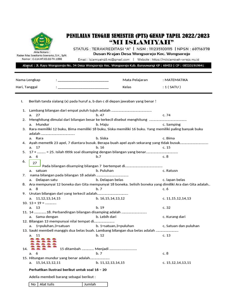 Soal Pts MTK Semester Genap | PDF | Metode & Bahan Ajar