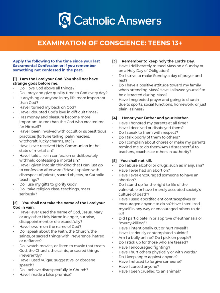 Examen Teens | PDF | Confession (Religion) | Mass (Liturgy)