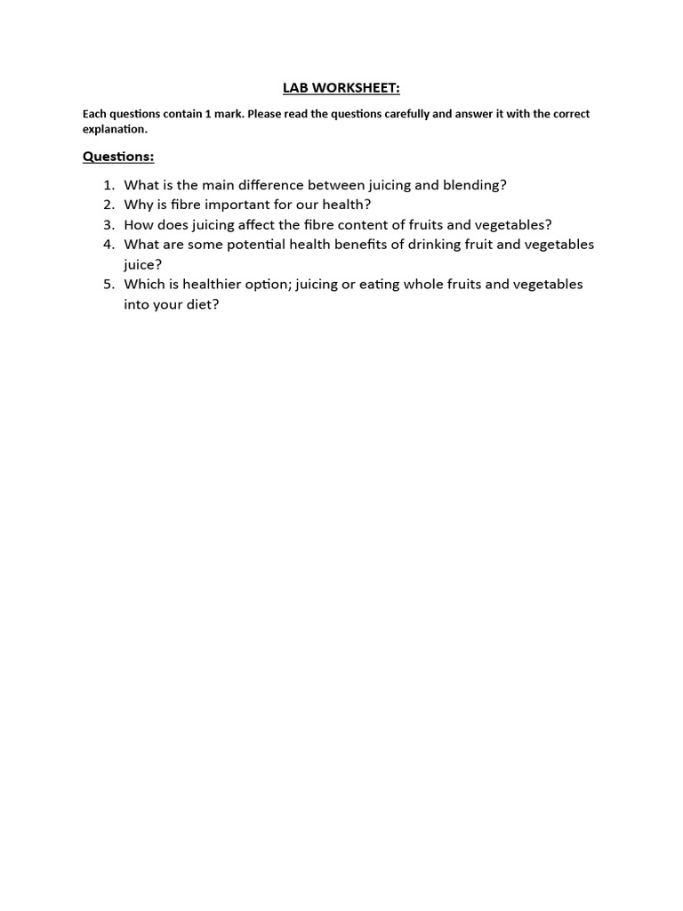 LAB WORKSHEET. Introduction To Food Science PDF | PDF