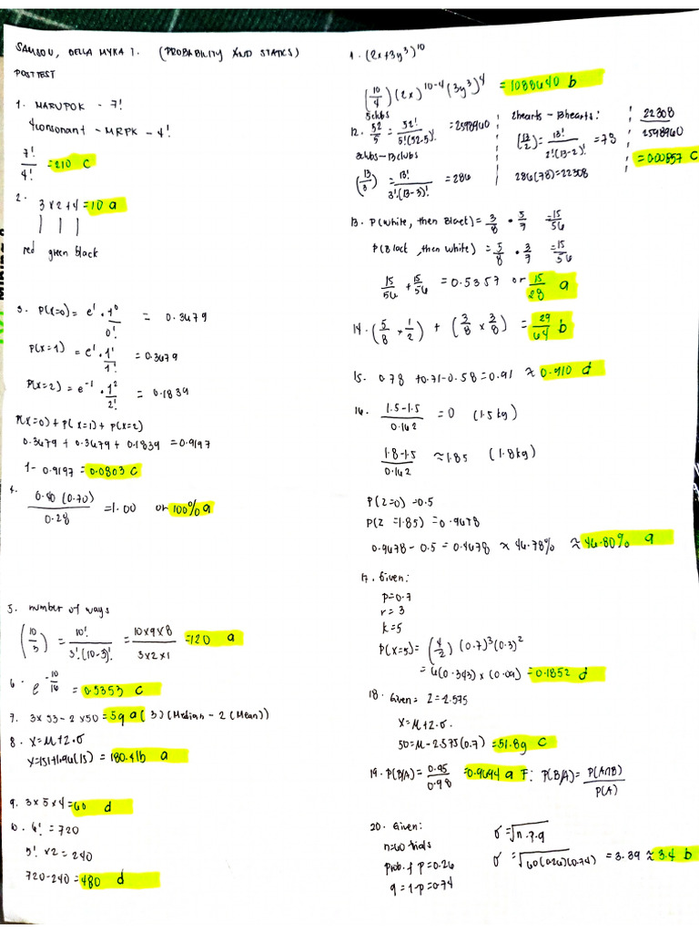 Prob Stats Post Test | PDF