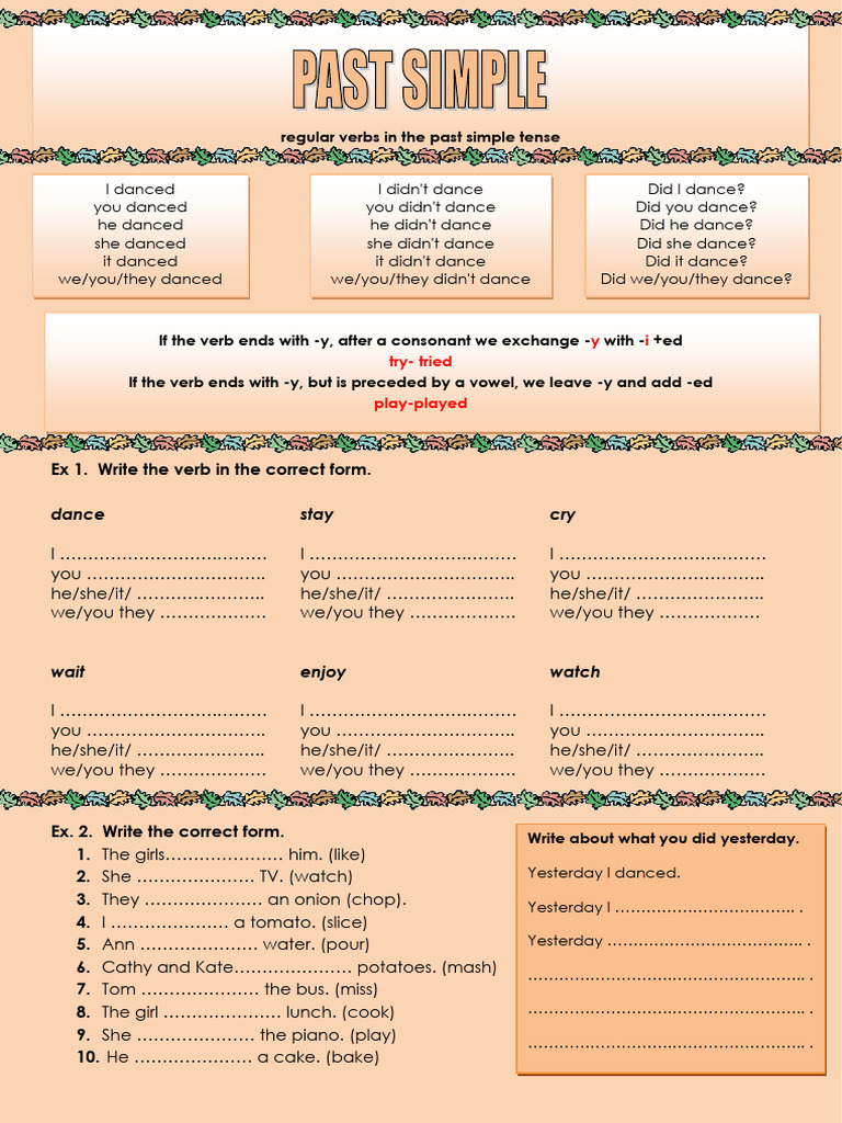 Past Simple Regular Verbs Guide Pdf Grammar Linguistic Morphology