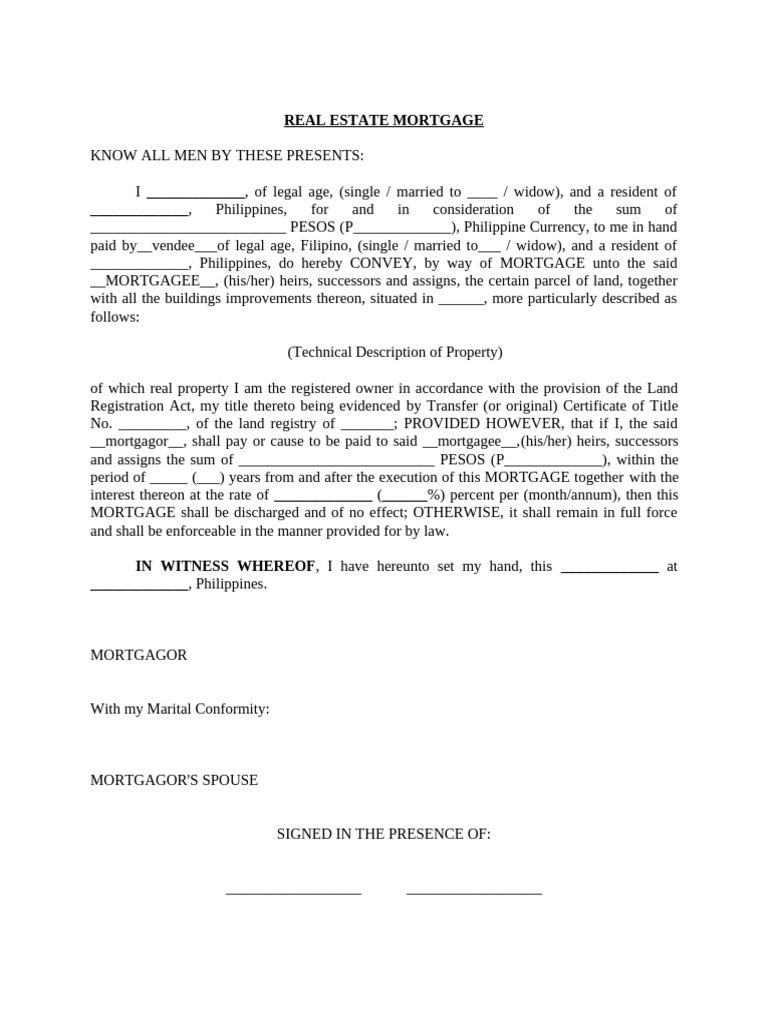 Real Estate Mortgage Agreement Template | PDF | Finance & Money ...