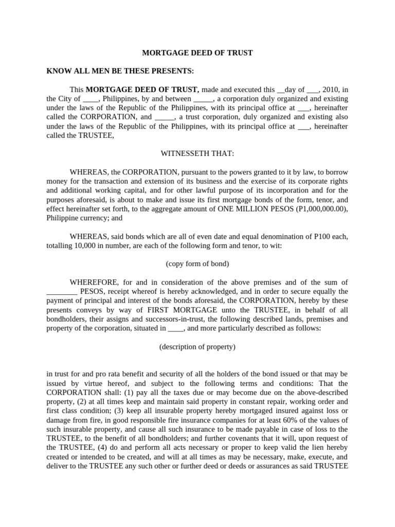 Mortgage Deed of Trust | PDF | Bonds (Finance) | Deed Of Trust (Real Estate)