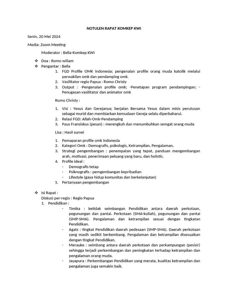 Notulensi Rapat Komkep | PDF