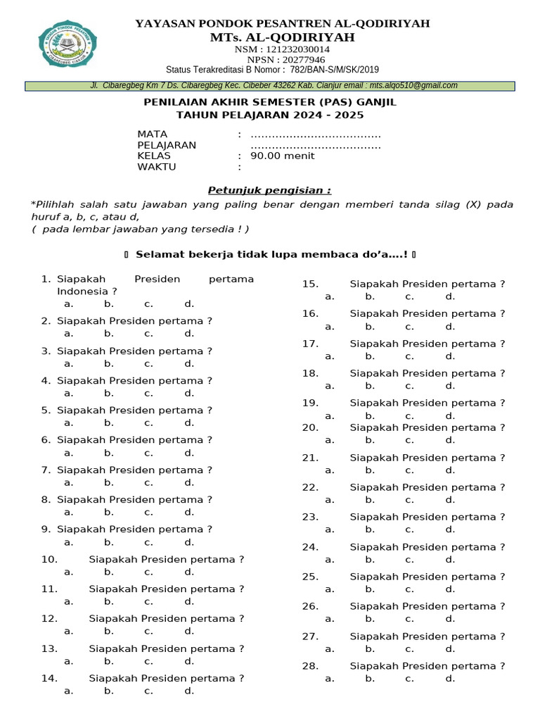 Kop Pas Dan Format Pembuatan Soal 2024 | PDF
