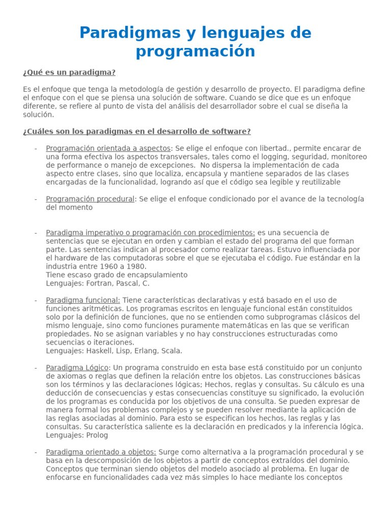 Paradigmas y Lenguajes de Programación | PDF | Paradigmas de programación | Lenguaje de programación