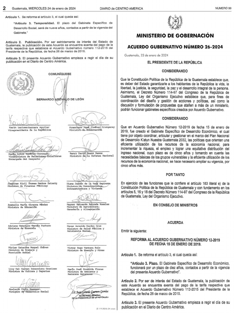 Acuerdo Gubernativo No. 26-2024 | PDF