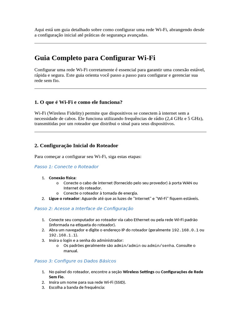 Aqui Está Um Guia Detalhado Sobre Como Configurar Uma Rede Wi | PDF | Wi-Fi | Rede de computadores