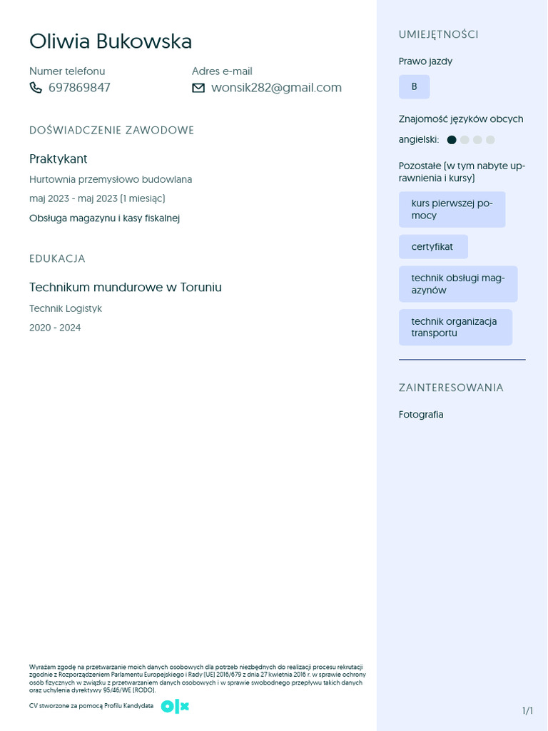 Oliwia Bukowska CV | PDF