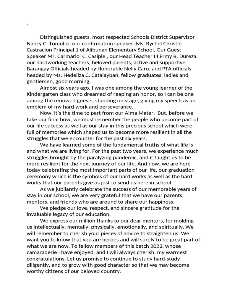 Speech Graduation Marjorrey Final1 | PDF