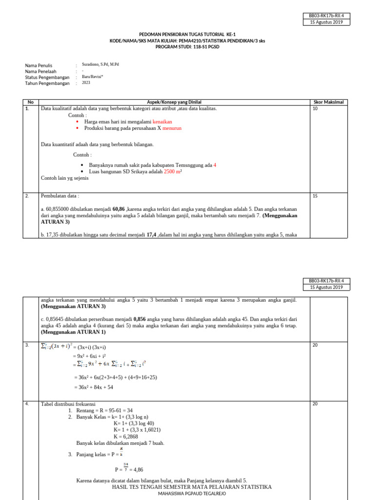 Penilaian Tugas Tutorial 1 - Stat Pend | PDF