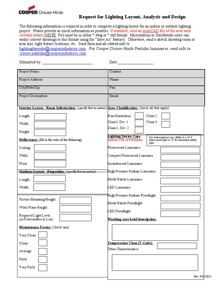 Lighting Layout Request Form | PDF | Technology & Engineering