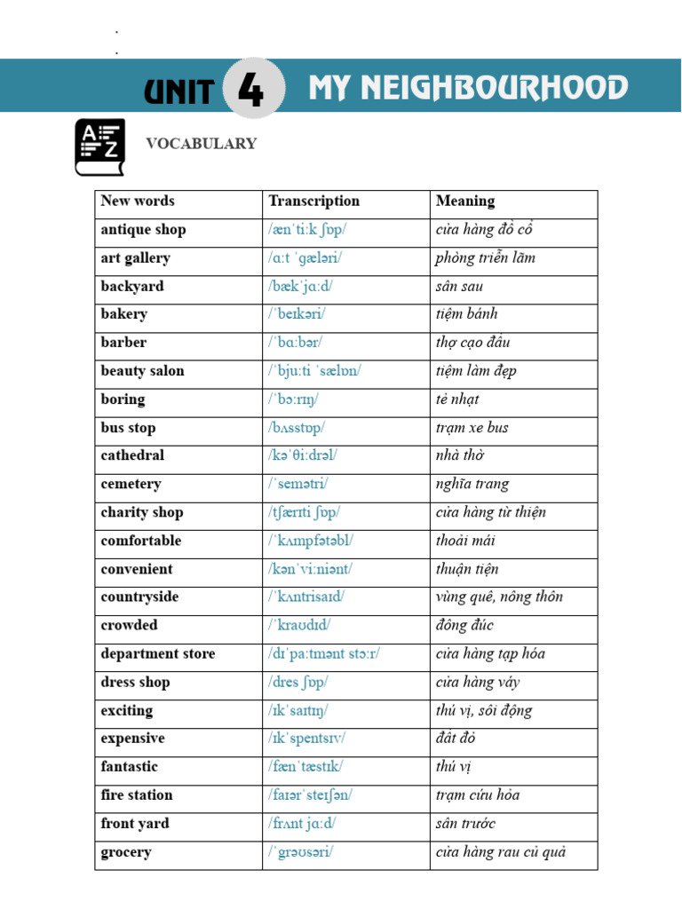 1-Vocabulary-Unit 4 (6) | PDF