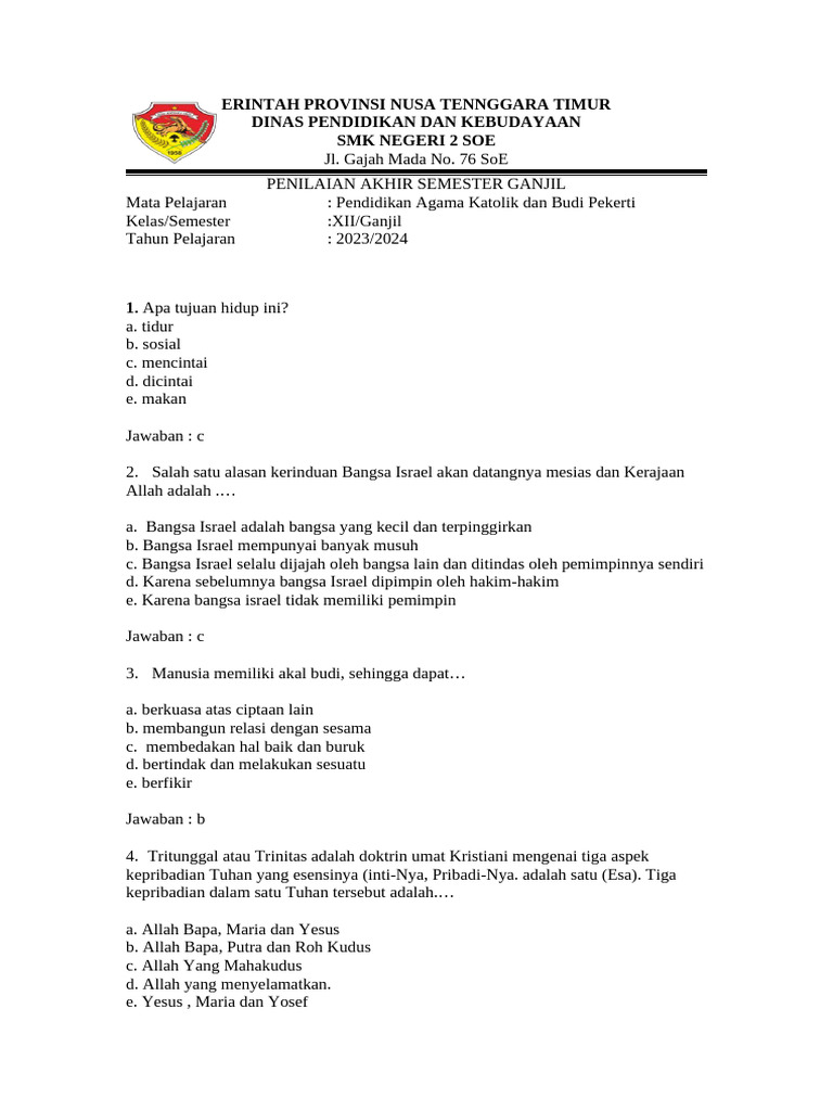 Soal Pak Semester 2 Kelas X 2024. | PDF | Filsafat