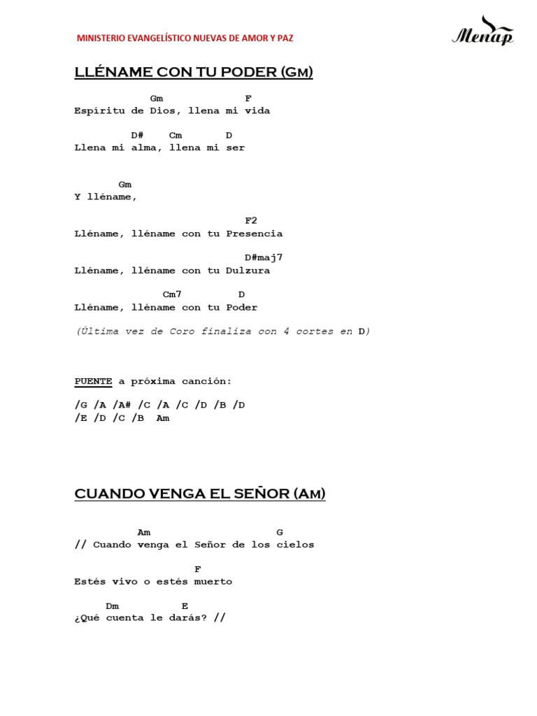 Lléname Con Tu Poder - Cuando Venga El Señor | PDF