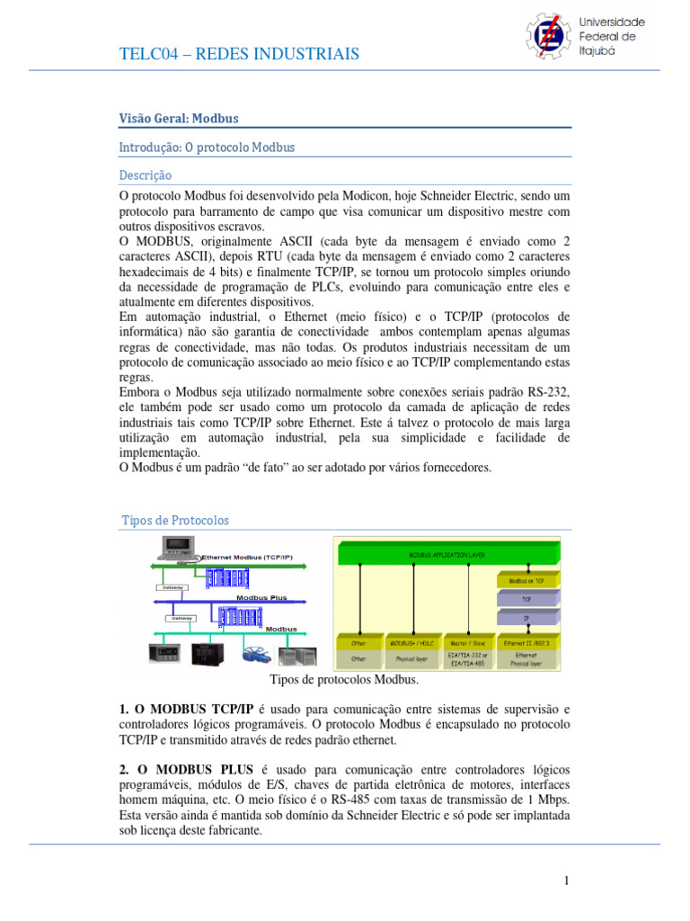 TELC04 05 Modbus | PDF | Protocolo de controle de transmissão | Rede de computadores