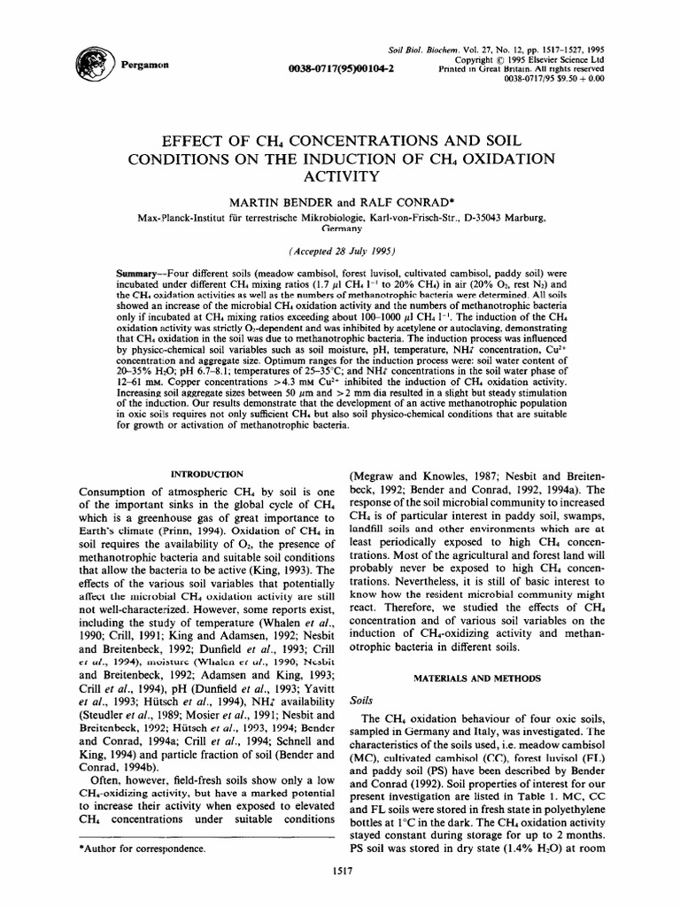 Effect of CH4 Concentrations and Soil Conditions On The Induction of CH4 Oxidation Activity ...