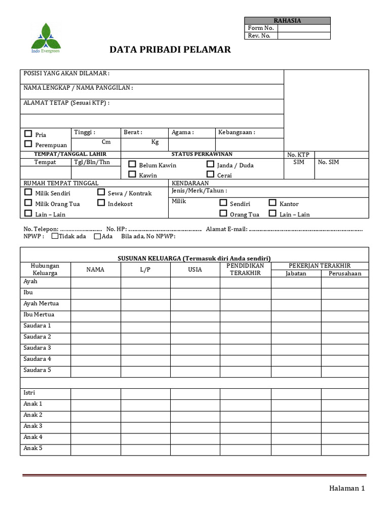 Form Isian Calon Karyawan IEG - Logo | PDF