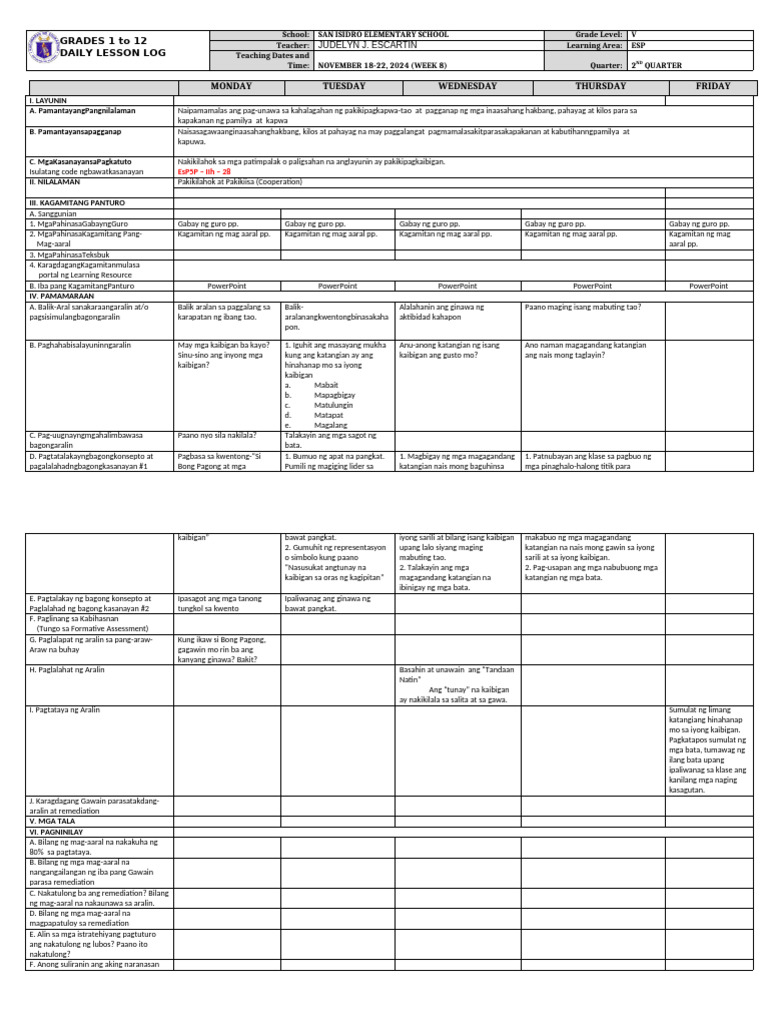DLL - Esp 5 - Q2 - W8 | PDF