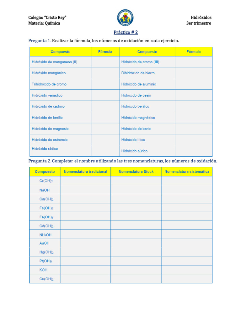 1ro Sec - 2do Práctico de Hidróxidos | PDF | Sustancias químicas | Moléculas