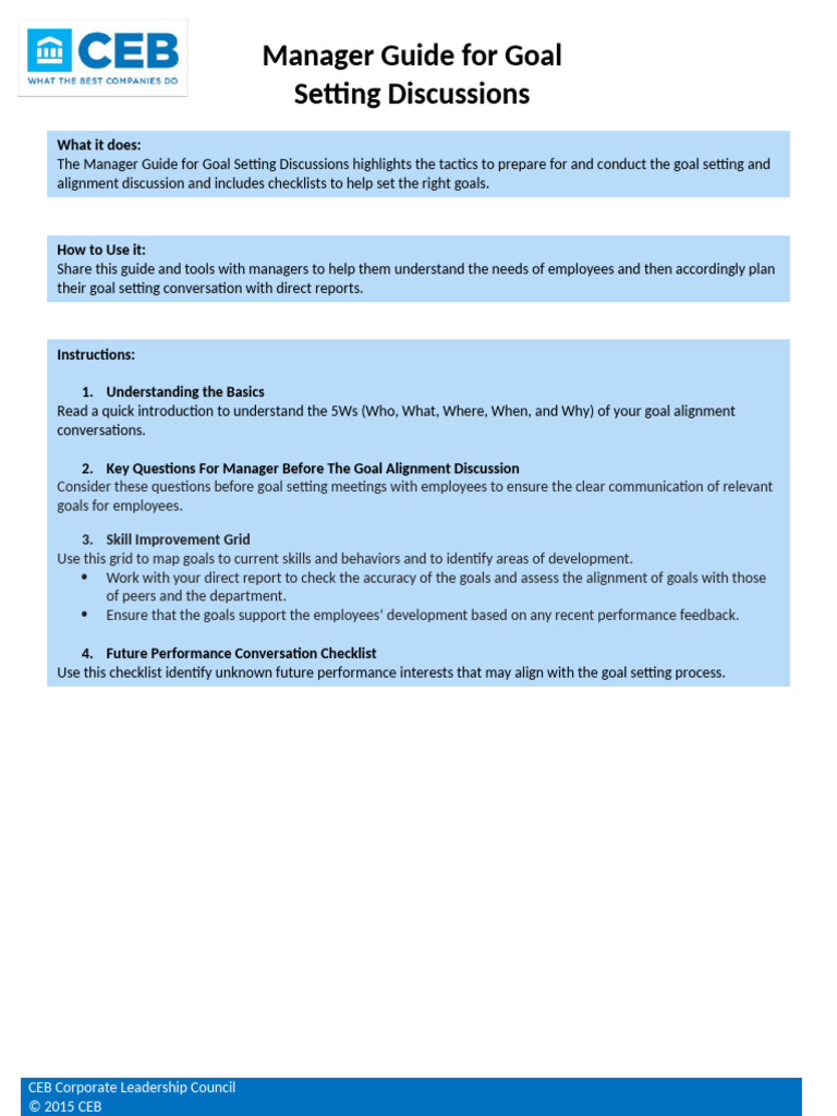 Goal Setting Discussion Guide for Managers | PDF | Goal | Goal Setting