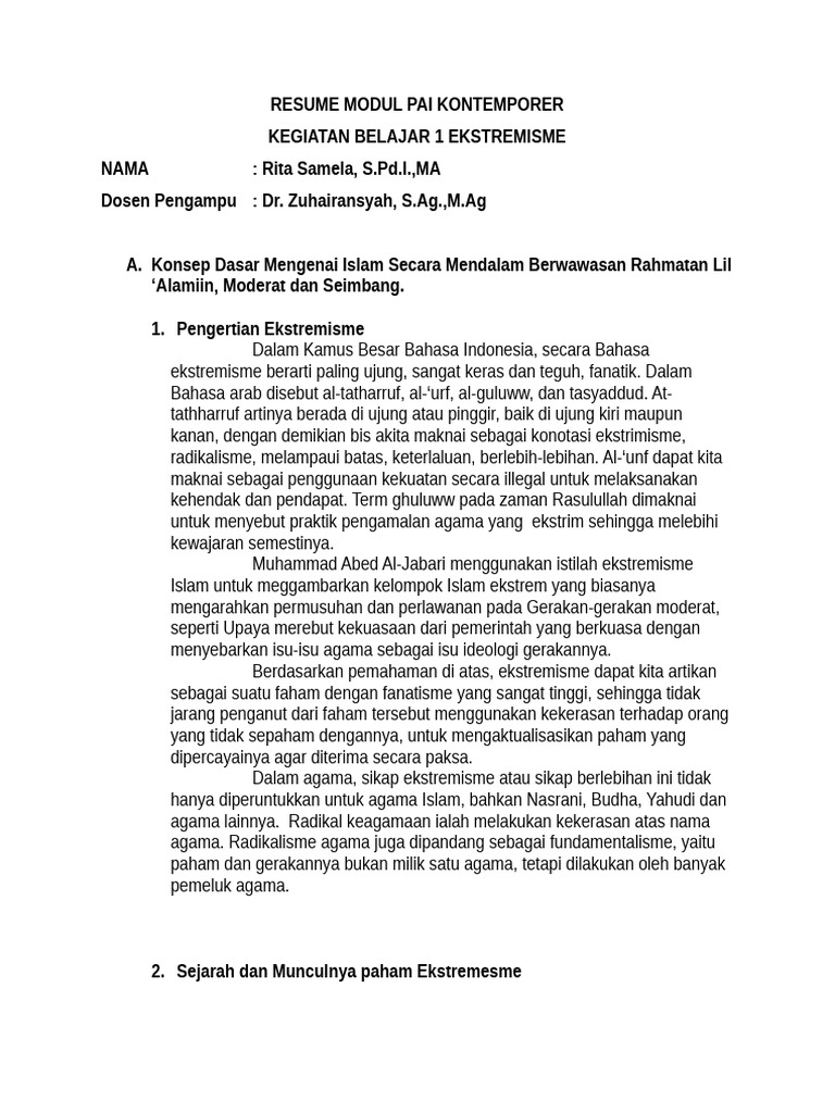 RESUME MODUL PAI KONTEMPORER KB 1 | PDF