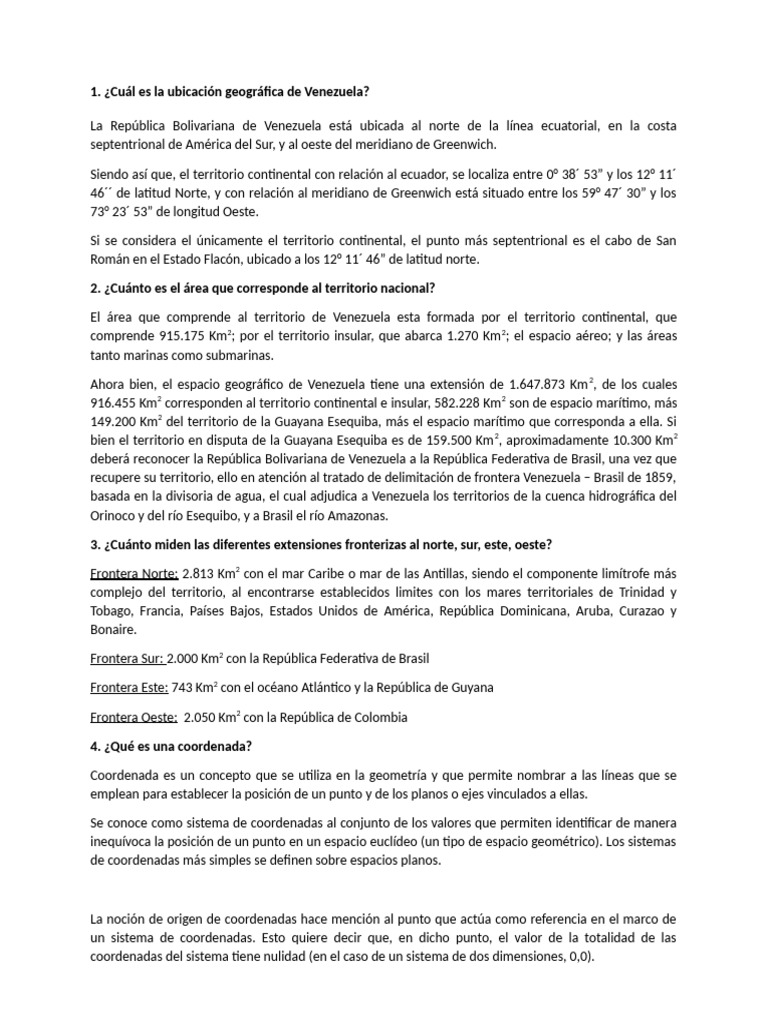 Geografía y Fronteras de Venezuela | PDF | Sistema coordinado ...