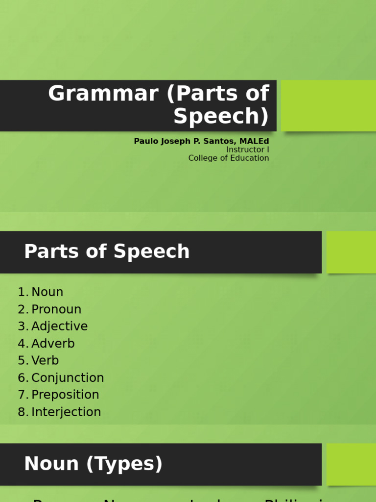Grammar Parts of Speech | PDF | Verb | Noun