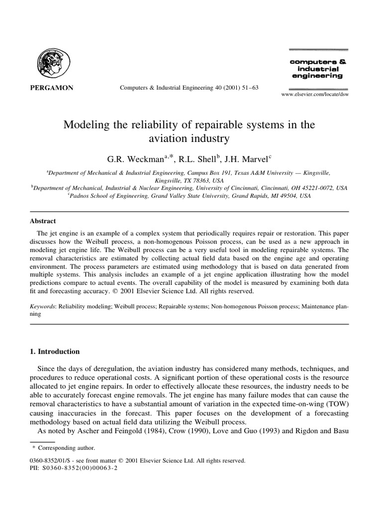 Modeling The Reliability of Repairable Systems in The Aviation Industry | PDF | Mean Squared ...