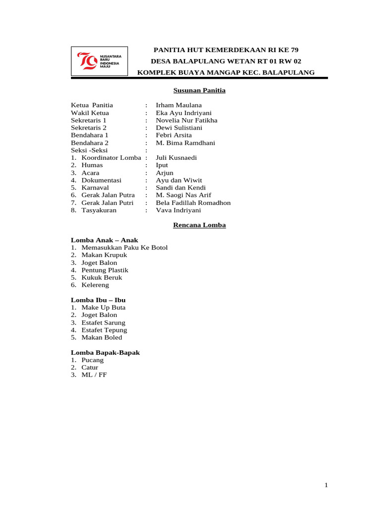 Panitia HUT Kemerdekaan RI | PDF