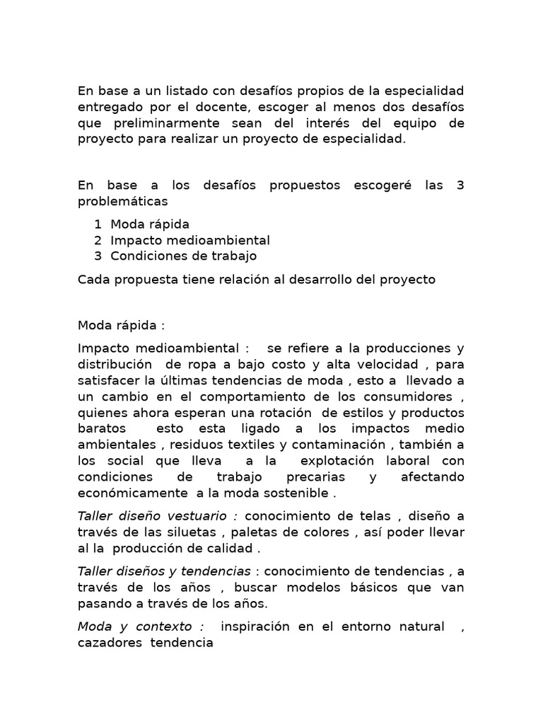 Trabajo Eleccion de Un Desafio | PDF | Textiles | Moda