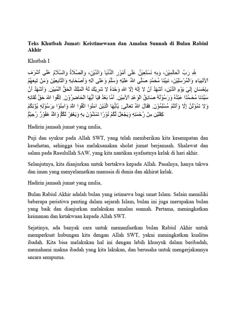 Khutbah Keistimewaan Dan Amalan Sunnah Di Bulan Rabiul Akhir | PDF | Kajian Bahasa Asing