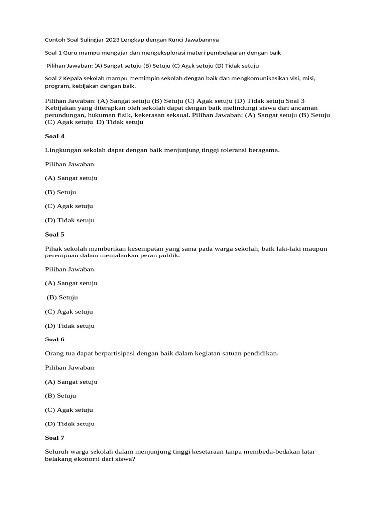 Contoh Soal Sulingjar 2023 Lengkap Dengan Kunci Jawabannya | PDF | Kesehatan Holistik