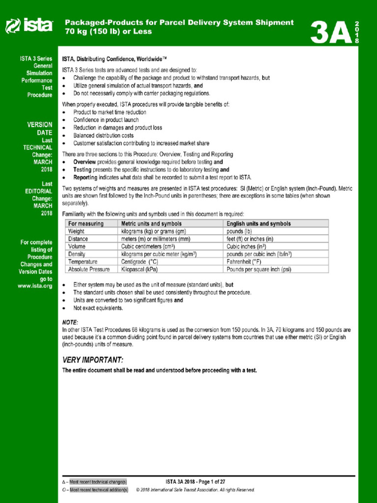 ISTA 3A-2018 Packaged Products For Parcel Delivery System Shipment 70kg ...