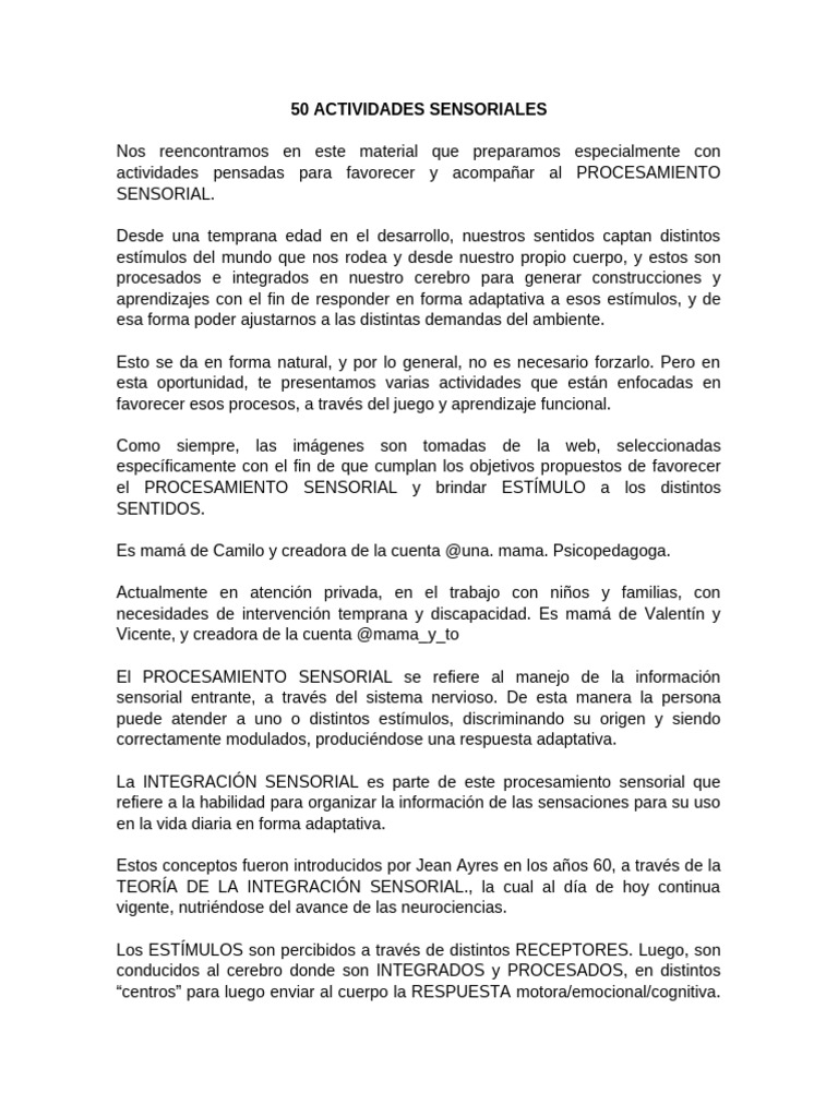 50 Actividades Sensoriales | PDF | Neurociencia