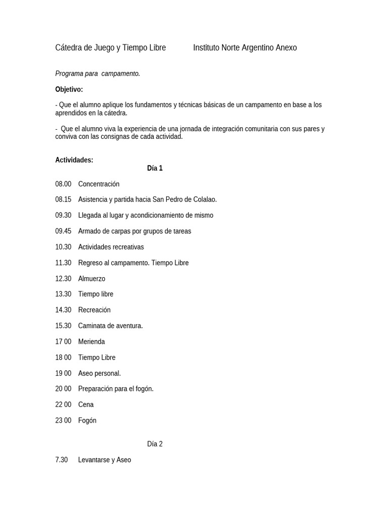 Programa Campamento | PDF