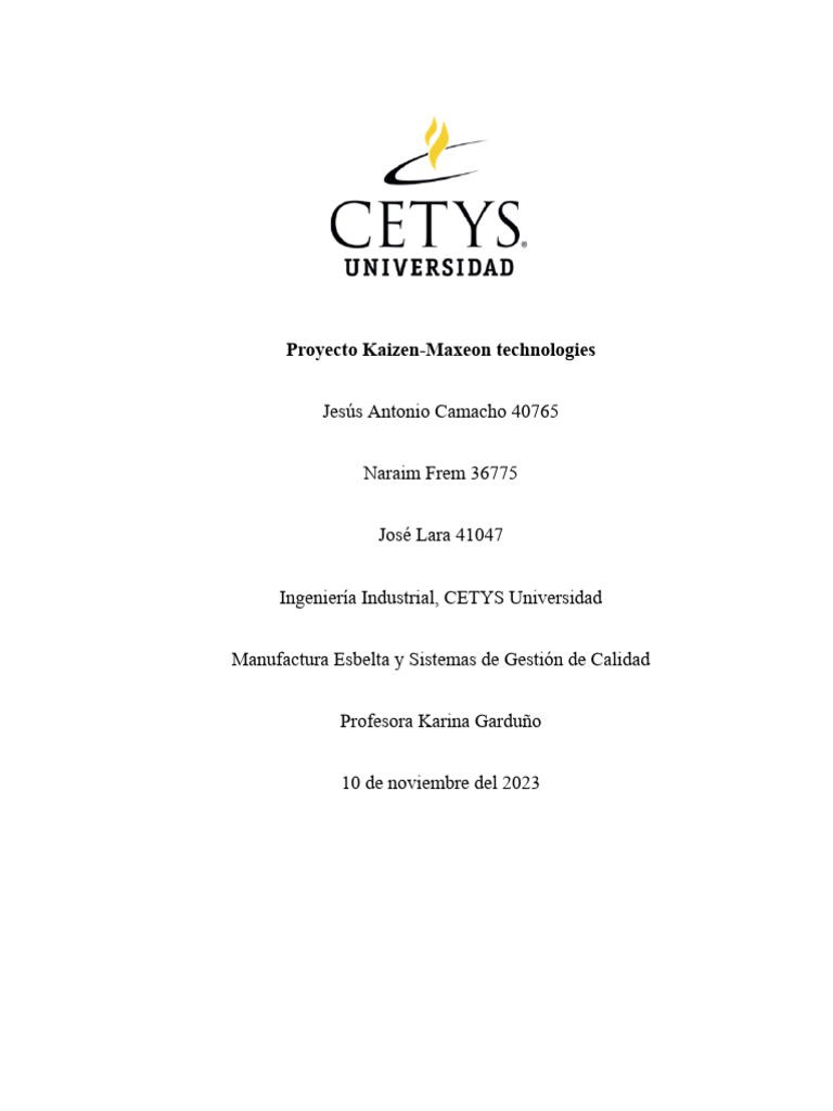 Proyecto Kaizen PROCALIDAD | PDF | Lean Manufacturing | Business
