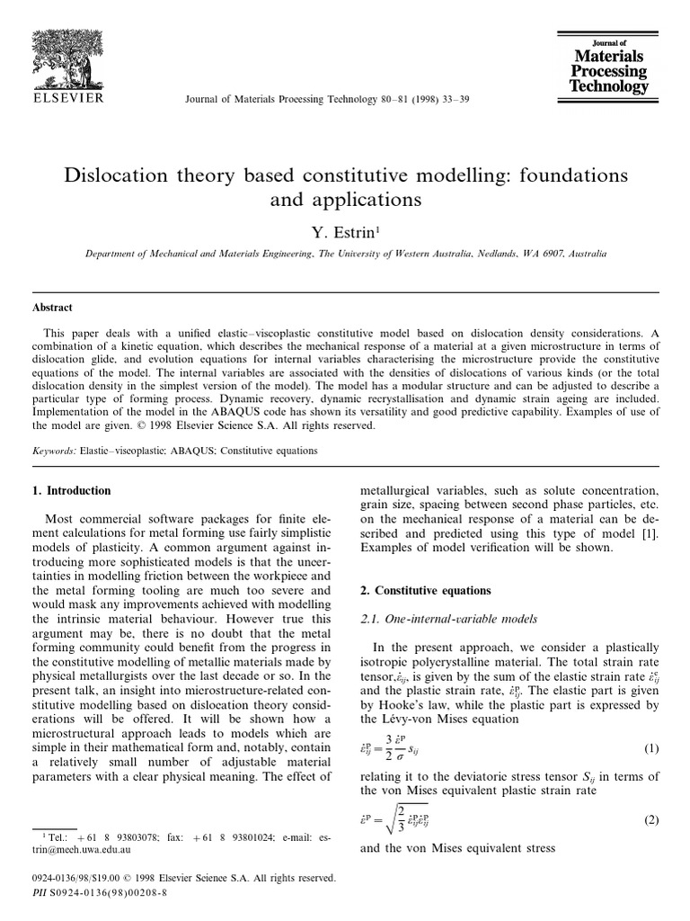 Dislocation Theory Based Constitutive Modelling - Foundations and ...