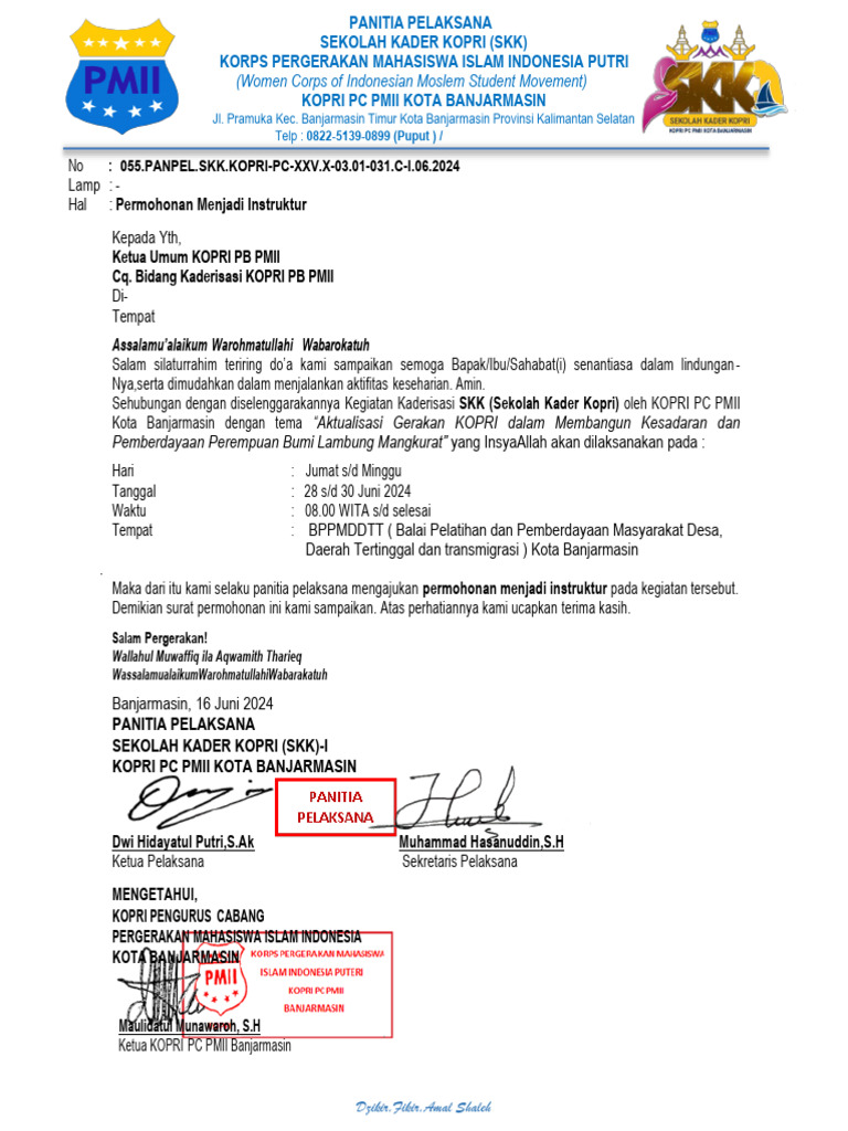 Permohonan Menjadi Instruktur - KOPRI PB PMII | PDF