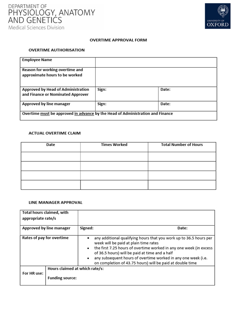 Overtime Approval and Claim Form | PDF | Business