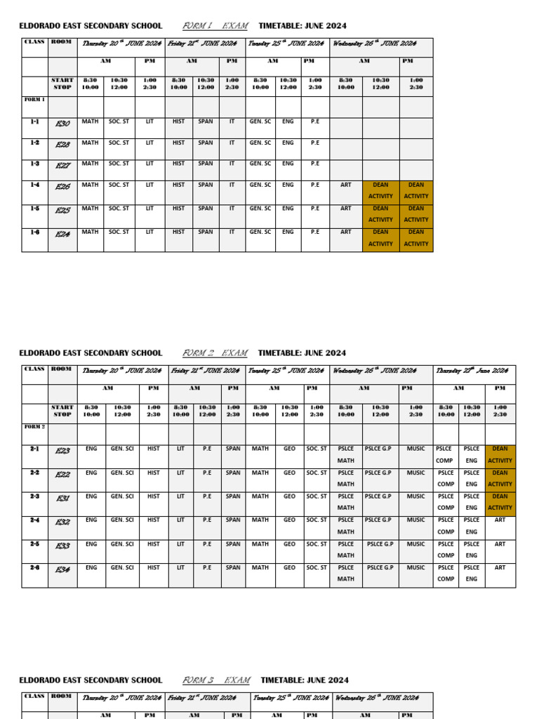Forms 1 - 3 (Lower School) Term 3 Exam Time Table 2024 | PDF | Bmw