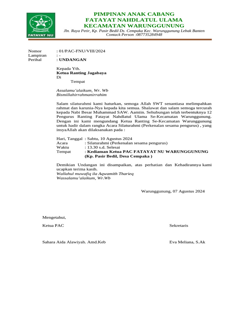 Surat Undangan Ketua Ranting | PDF | Memasak, Makanan, & Anggur