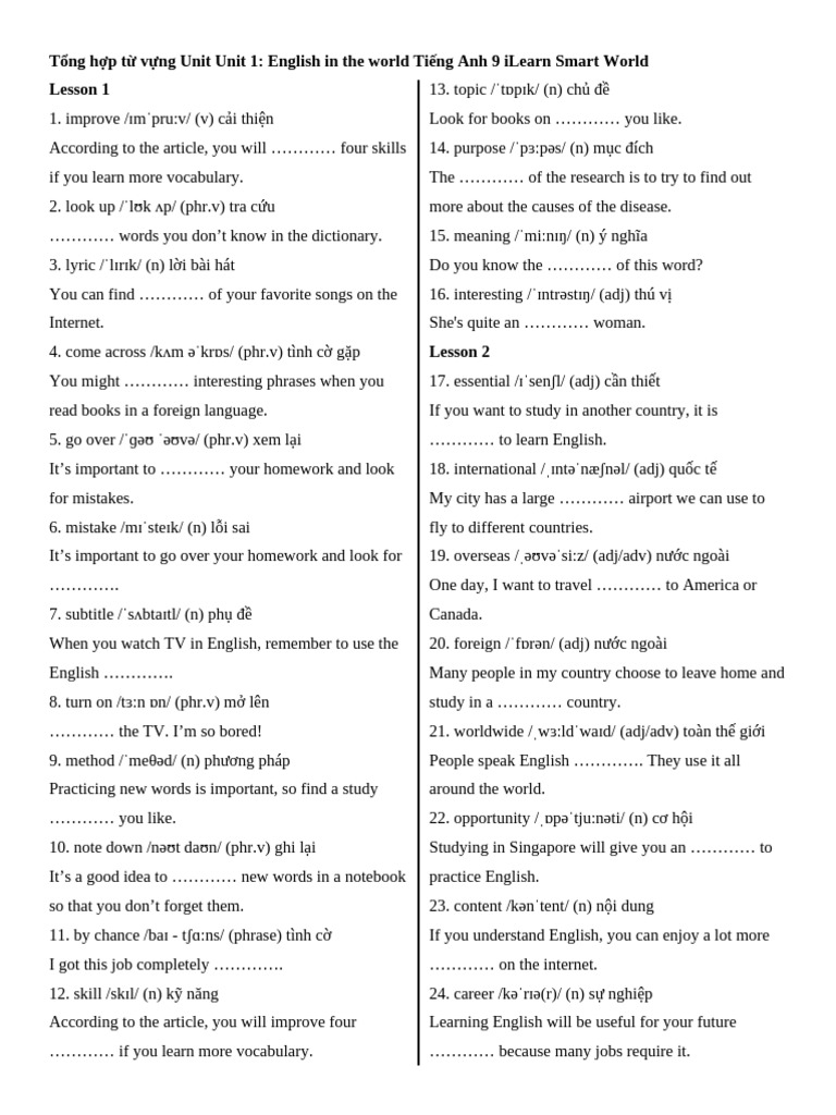 T NG H P T V NG English 9 Unit 1 Smart World | PDF | Vietnam