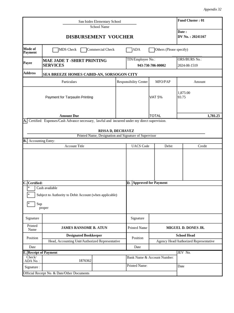 Appendix 32 - DV Schools - Copy 2 | PDF | Payments | Personal Finance