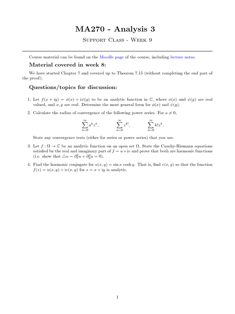 Support Classes - Week 9 - For Students | PDF