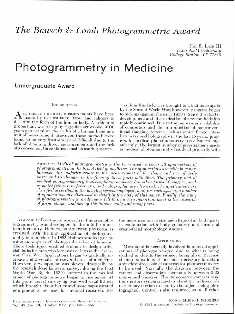 Photogrammetry in Medicine | PDF | Holography | Optics