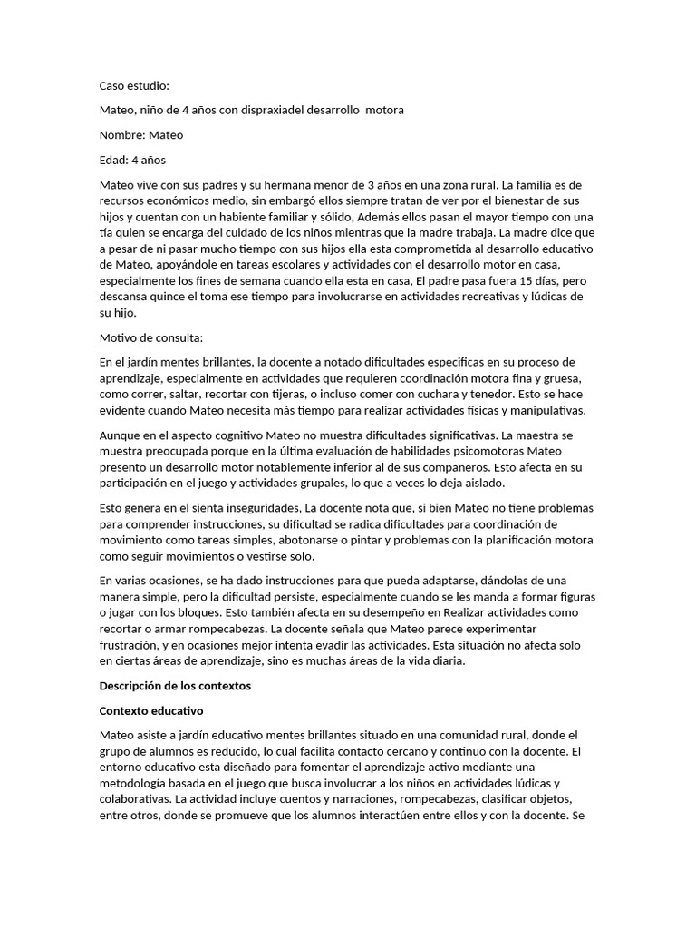 Caso Estudio Mateo | PDF | Aprendizaje | Salón de clases